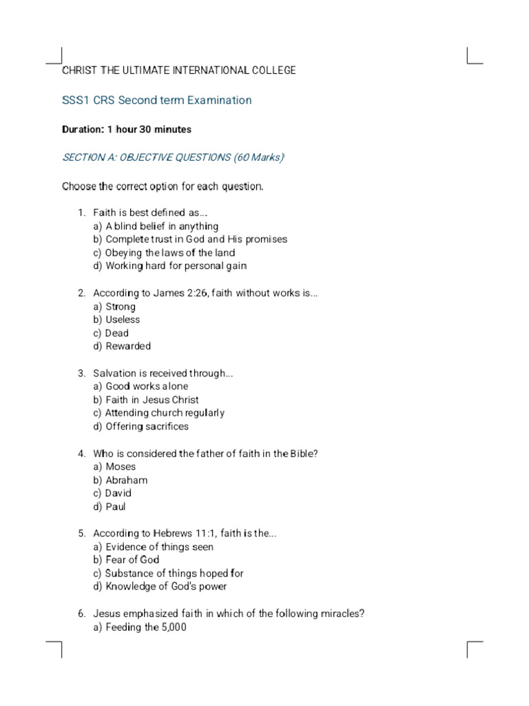 SSS1 CRS EXAM QUESTIONS_Phoenix | PDF