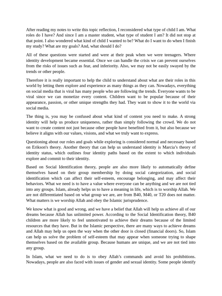 Identity Development - Reflection | PDF | Identity (Social Science ...