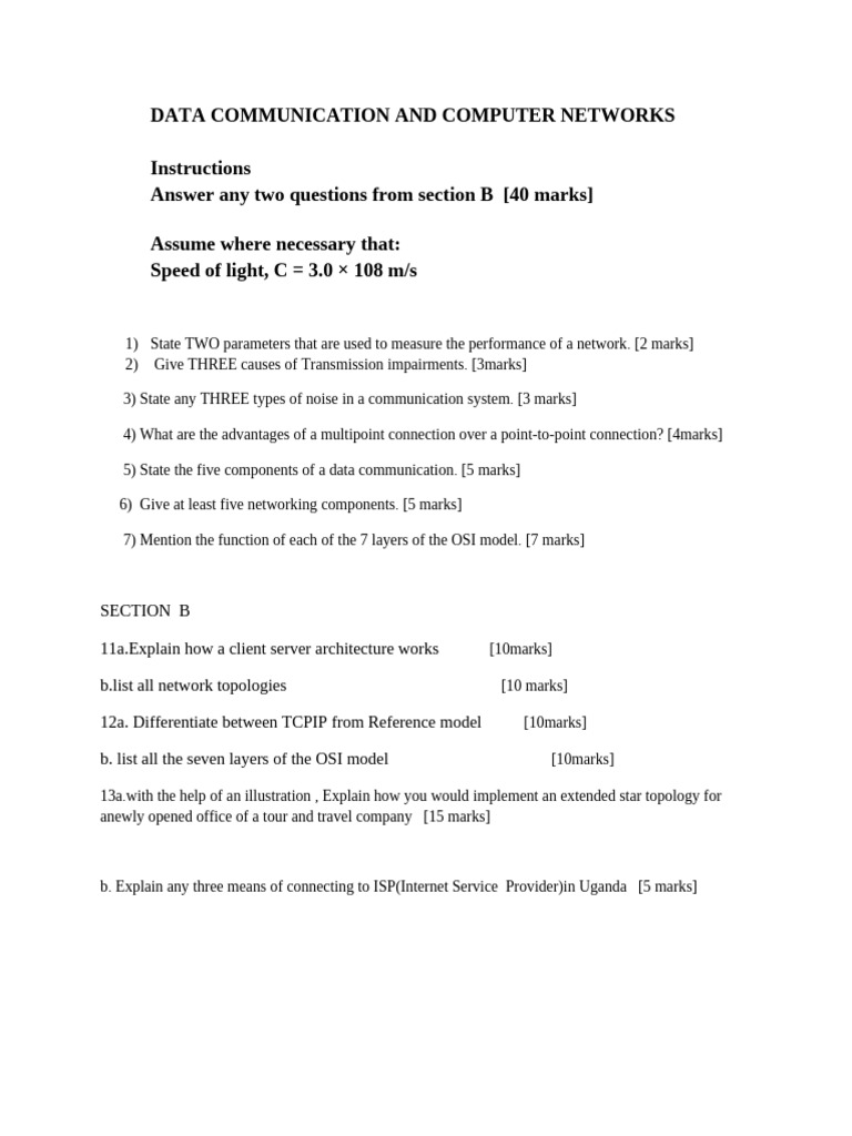 Data Communication and Computer Networks Exam Sem3 | PDF