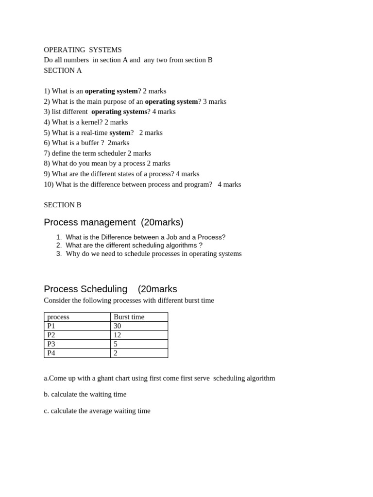 Operating Systems Yr 2 Sem1 Exam | PDF