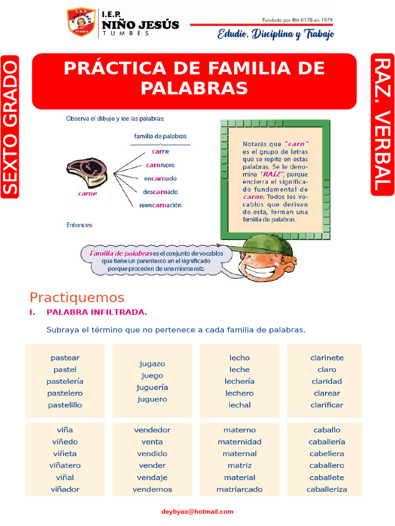 Práctica de Familia de Palabras para Sexto Grado de Primaria | PDF