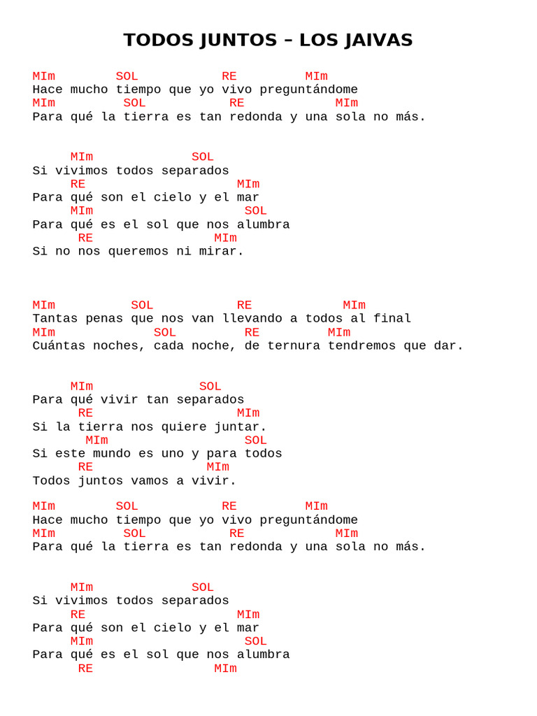 Todos Juntos - Los Jaivas Acordes | PDF