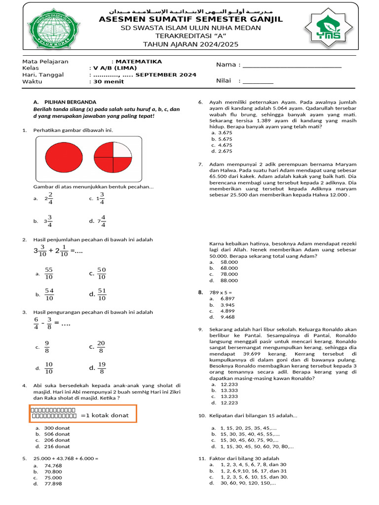 PTS MTK Kelas 4 Ganjil | PDF