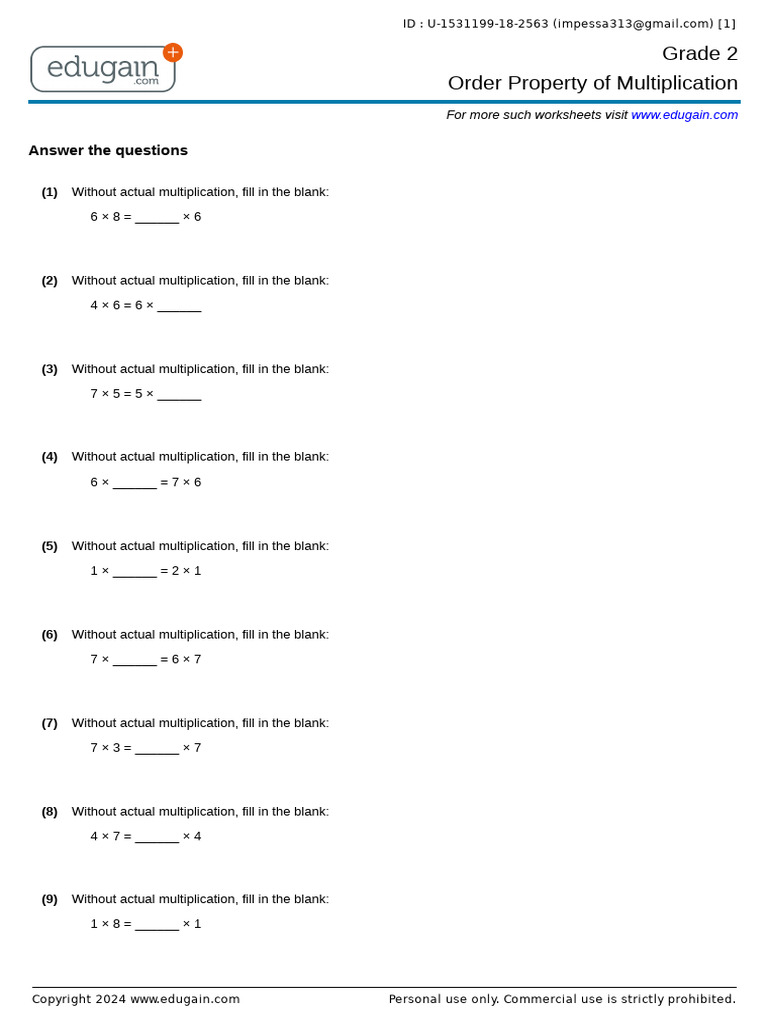 Order Property of Multiplication | PDF