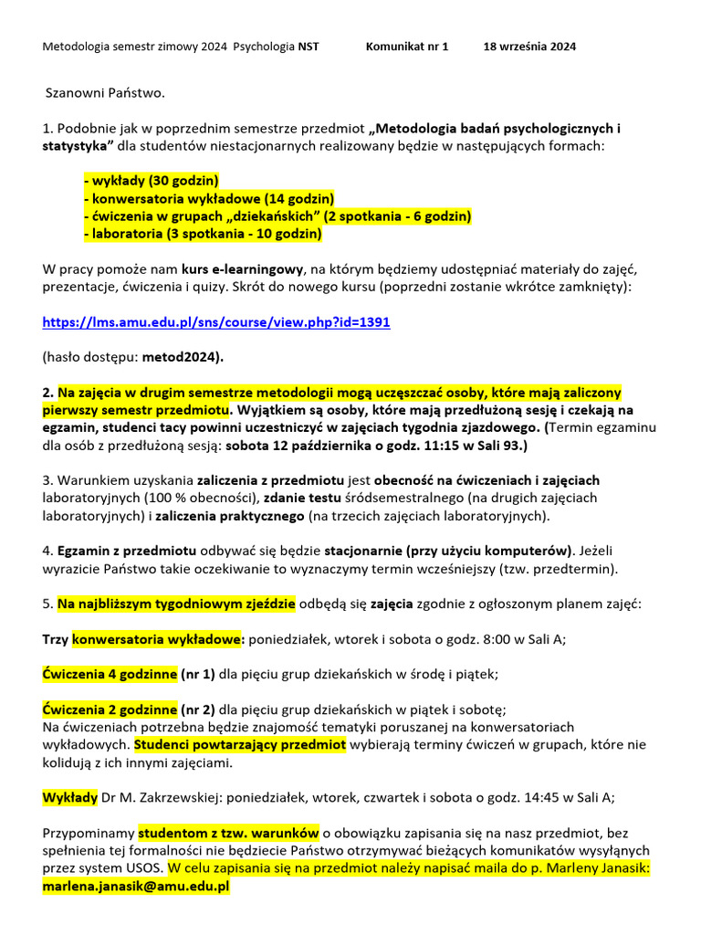 Komunikat 1 NST | PDF