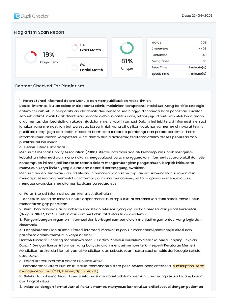 Duplichecker Plagiarism Report | PDF