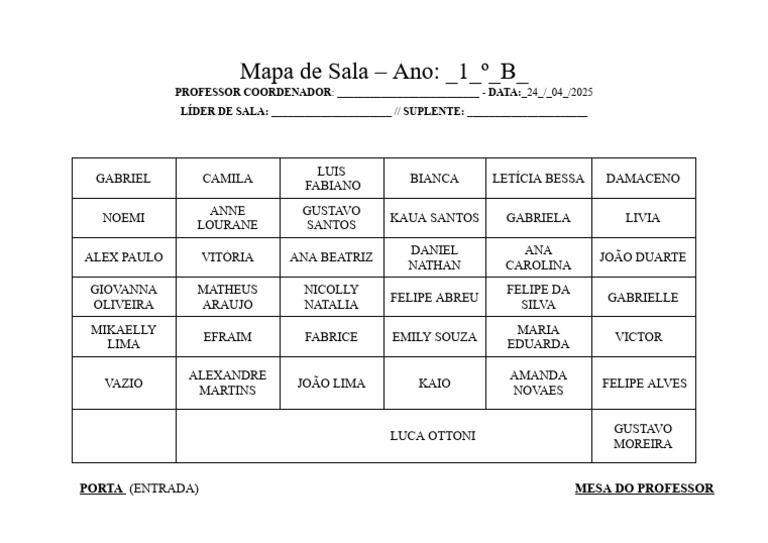 2025 MAPA DE SALA PARA EMPRIMIR .docx - Documentos Google EMPR | PDF