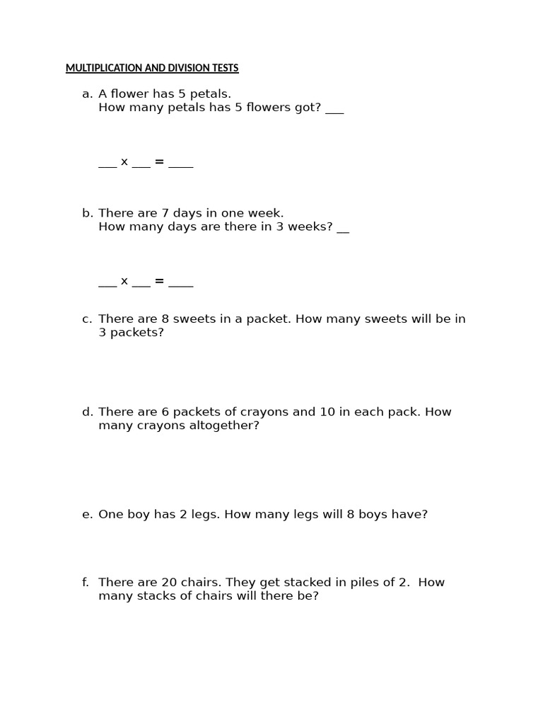 Multiplication and Division Practice Tests | PDF