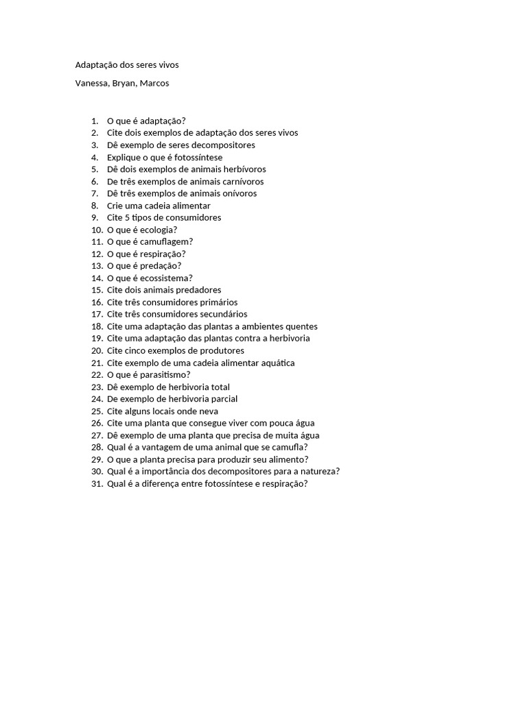 Adaptação Dos Seres Vivos Elizana | PDF