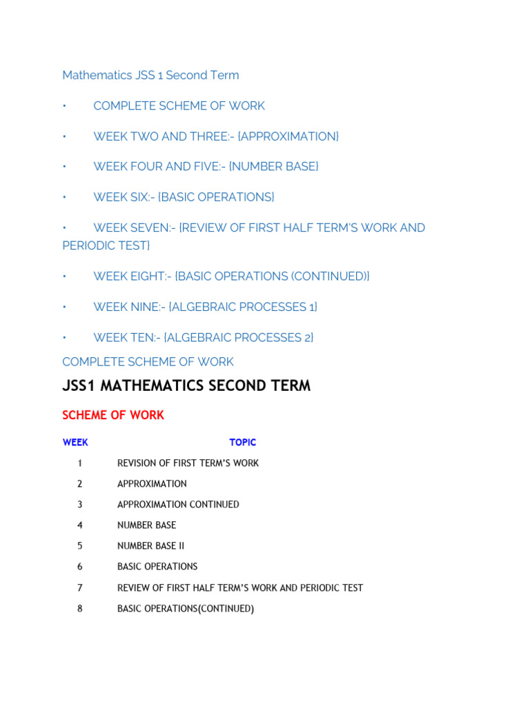 Mathematics JSS1 2ND TERM | PDF | Multiplication | Equations