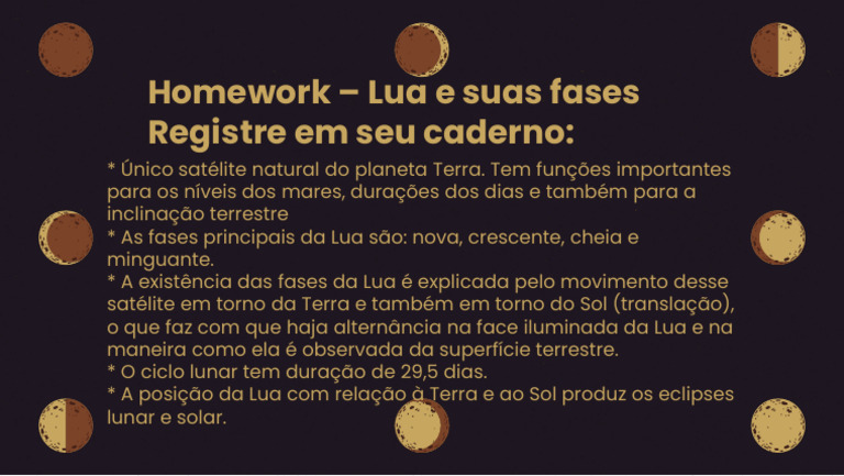 Homework para 0410 Lua e Suas Fases | PDF