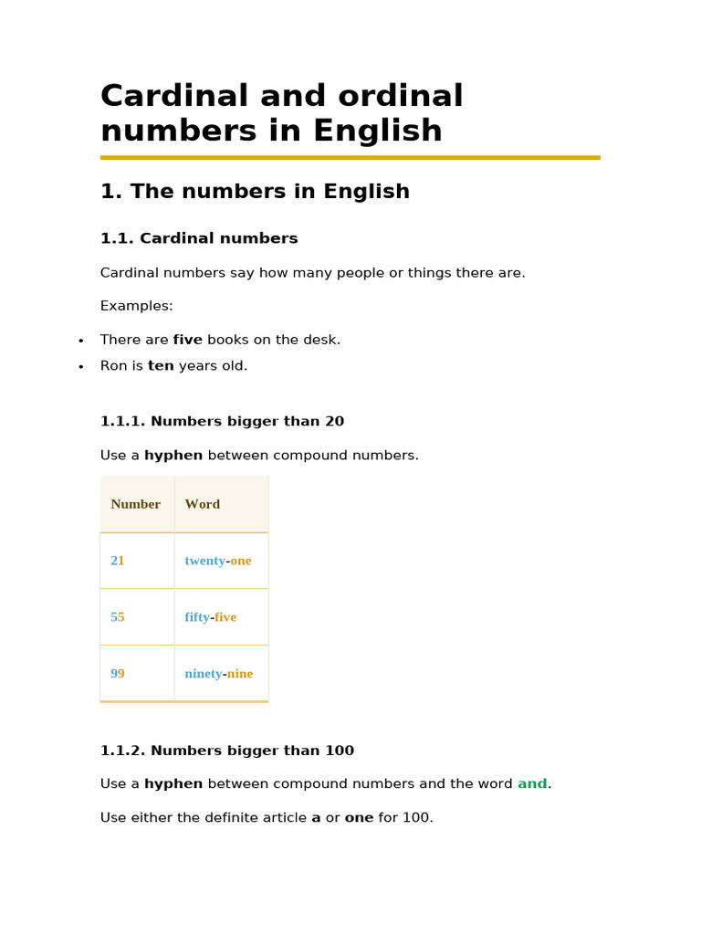 Cardinal and Ordinal Numbers in English | PDF