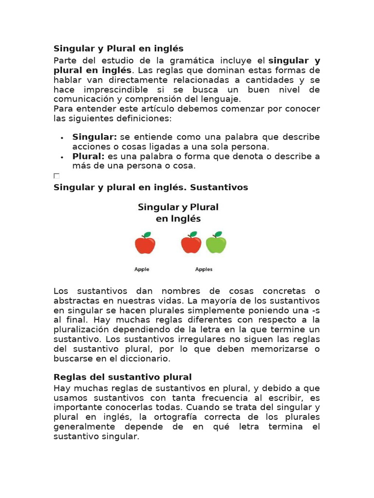 Reglas del Singular y Plural en Inglés | PDF | Adjetivo | Sustantivo