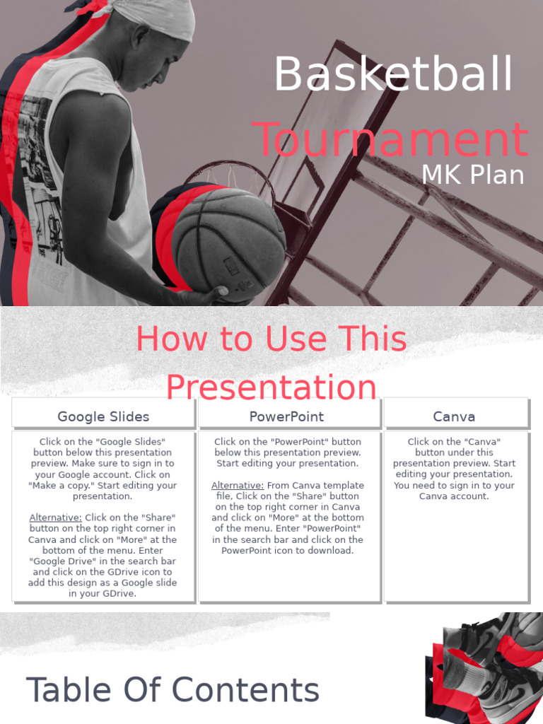 Basketball Tournament MK Plan Red and Black Grunge Sport Presentation ...
