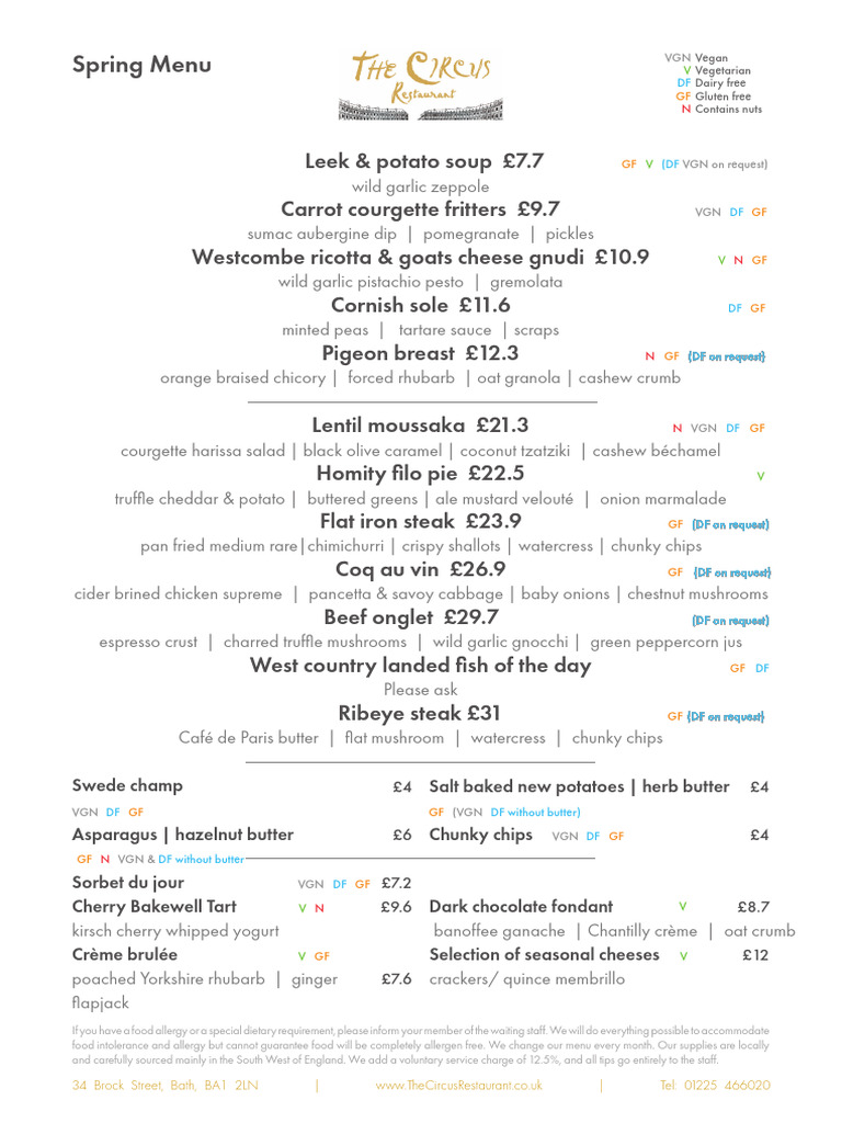 Circus Restaurant Spring Menu | PDF | Foods