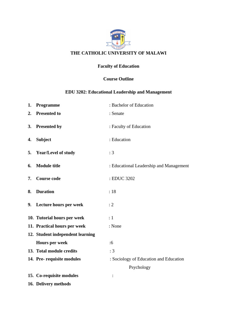 Educational Leadership Course Outline | PDF | Leadership | Behavioural ...