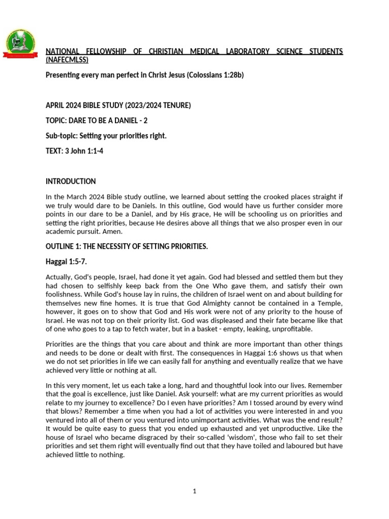 April 2024 Bible Study Outline | PDF | David | Books Of Samuel