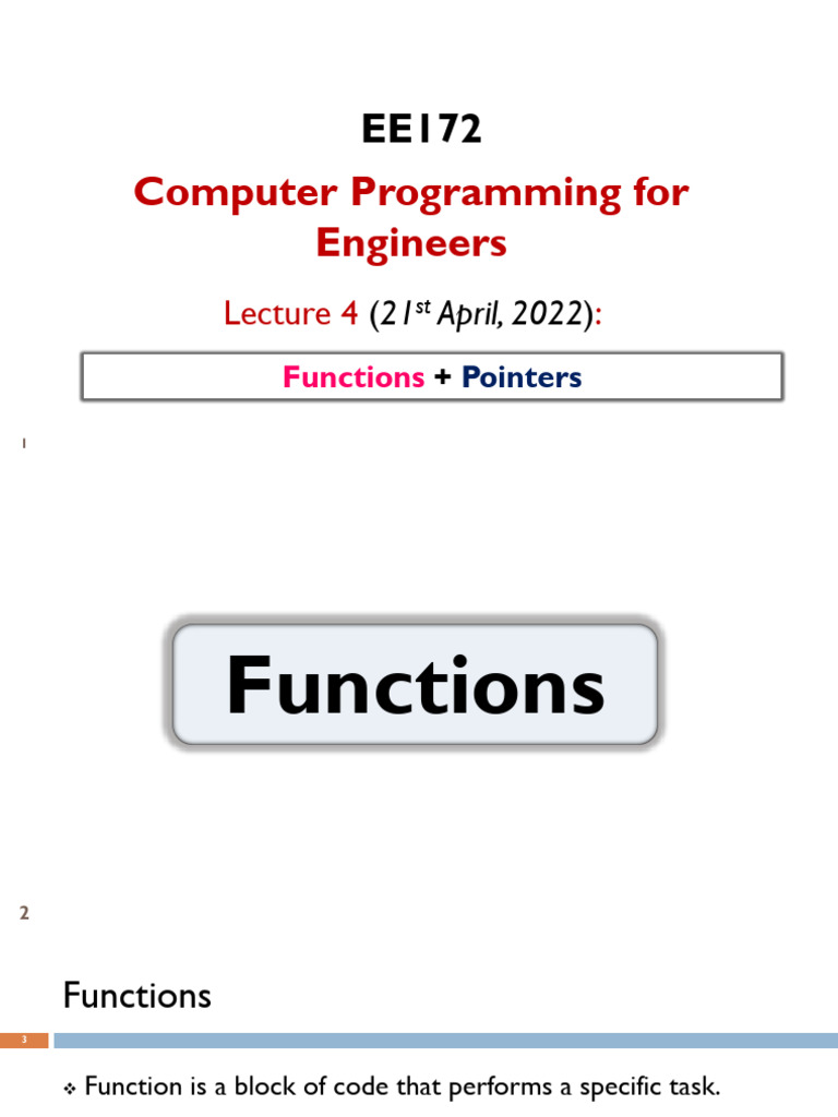 Ee172lecture4functionspointers Pdf Parameter Computer Programming Pointer Computer