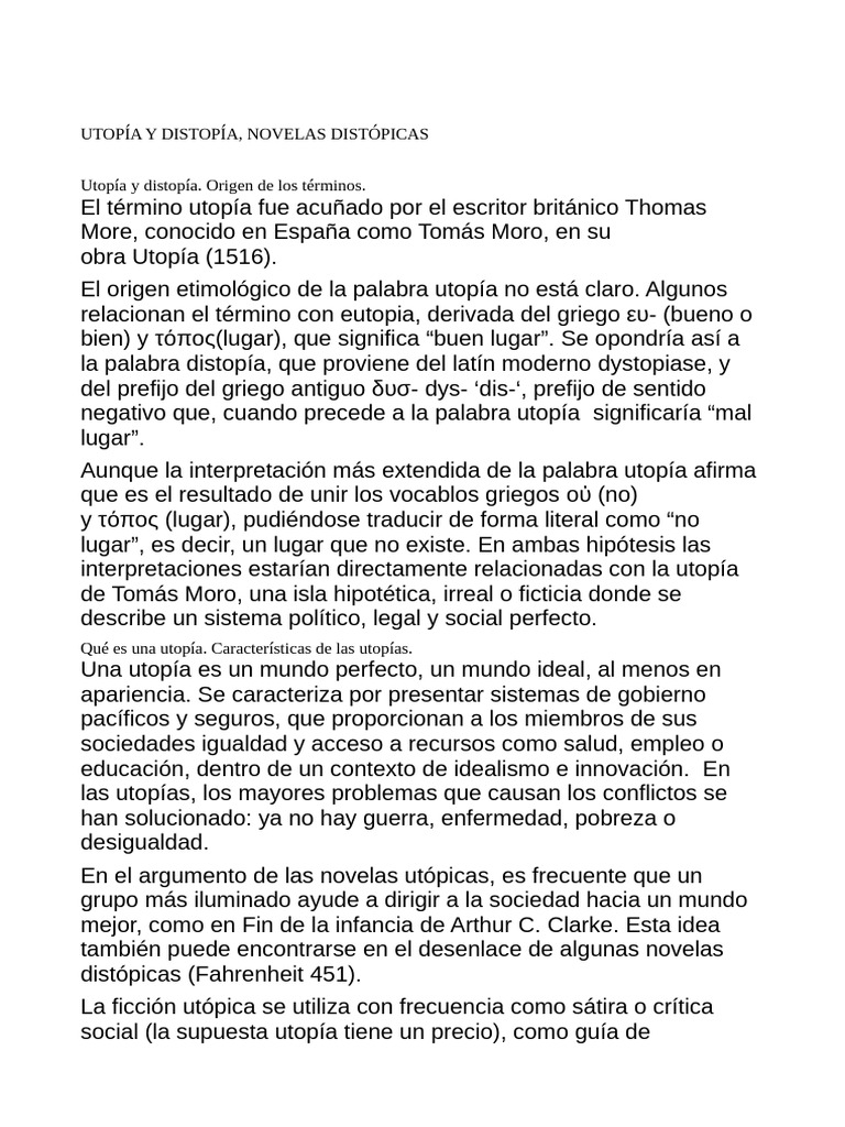 Utopía y distopía: Definiciones y ejemplos | PDF | Distopía | utopía