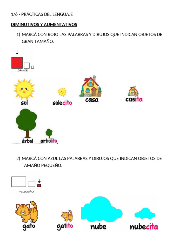 Diminutivos Y Aumentativos: 1/6 - Prácticas Del Lenguaje | PDF