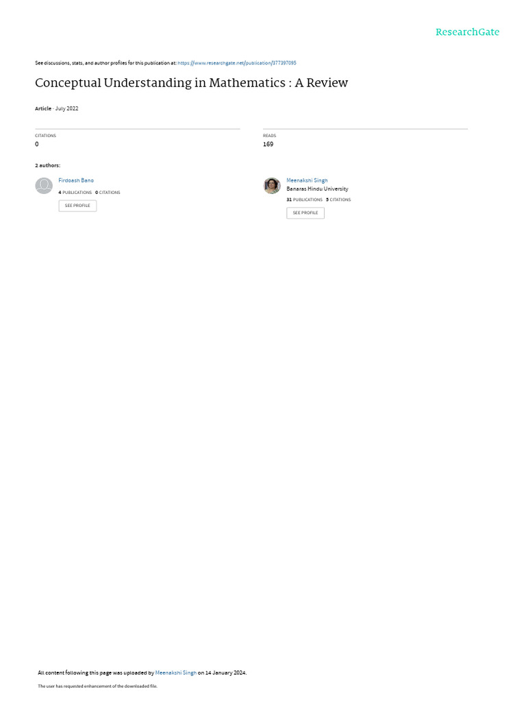 Conceptual Understanding in Mathematics: A Review: July 2022 | PDF ...