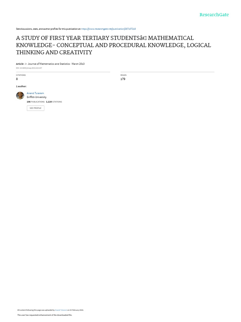 A STUDY OF FIRST YEAR TERTIARY STUDENTSa MATHEMATI | PDF | Mathematics ...