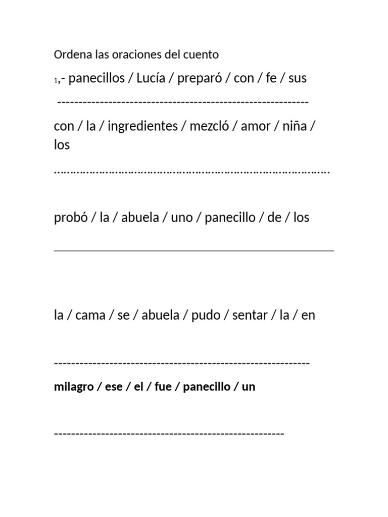 Ordena Las Oraciones Del Cuento | PDF