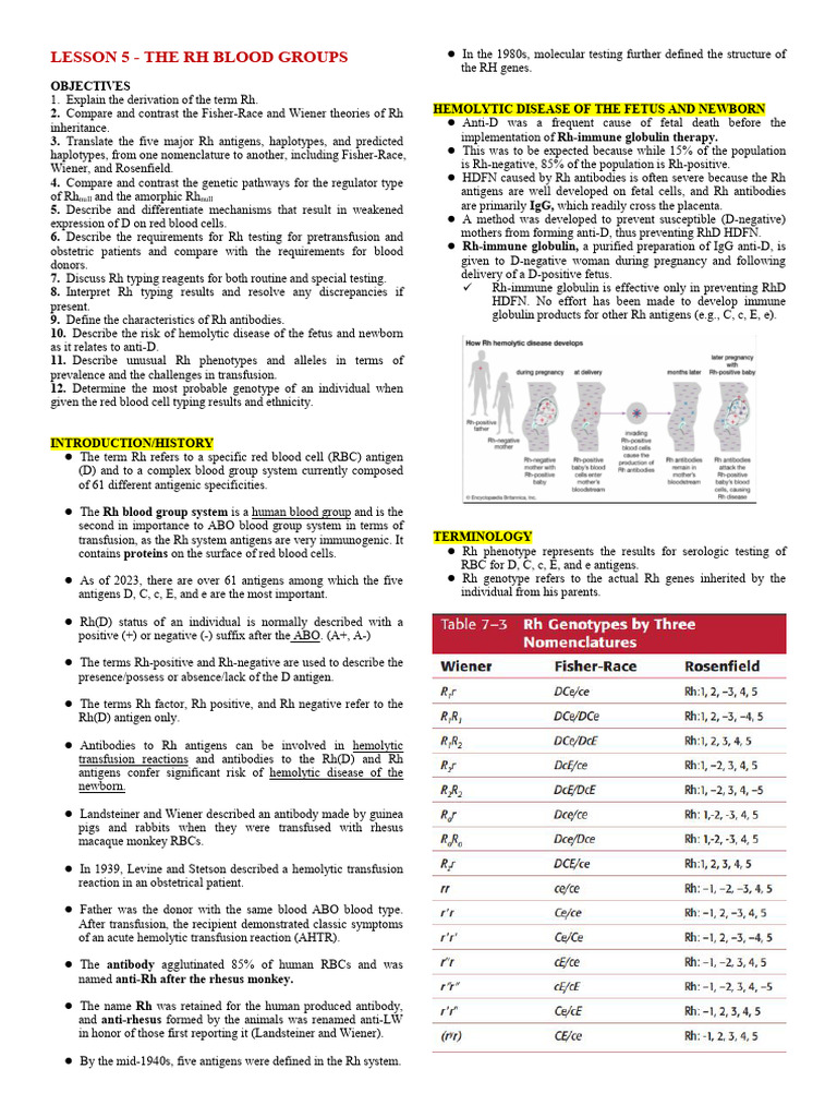 Highlighted - Lesson 5 - RH Blood Group System | PDF | Blood Type ...