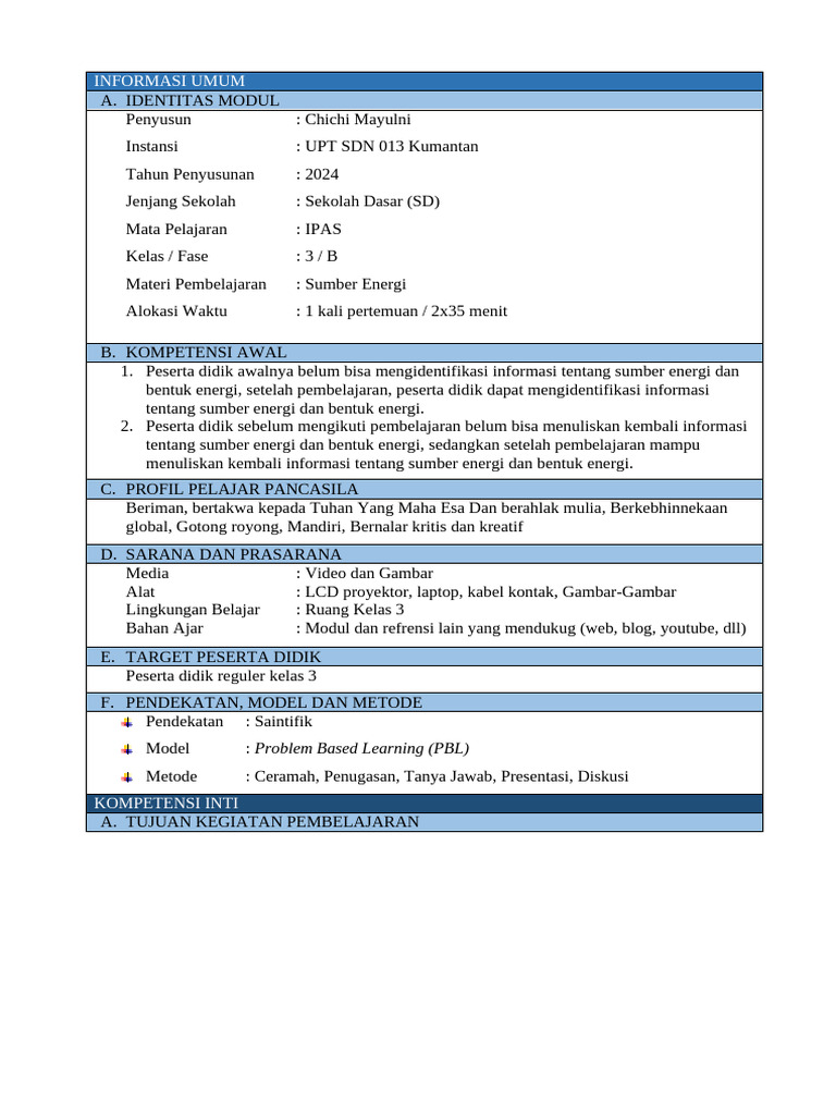 Modul IPAS Chichi | PDF