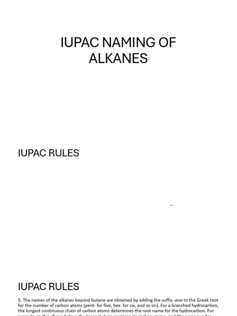 IUPAC Naming Rules for Alkanes | PDF | Alkane | Chemistry