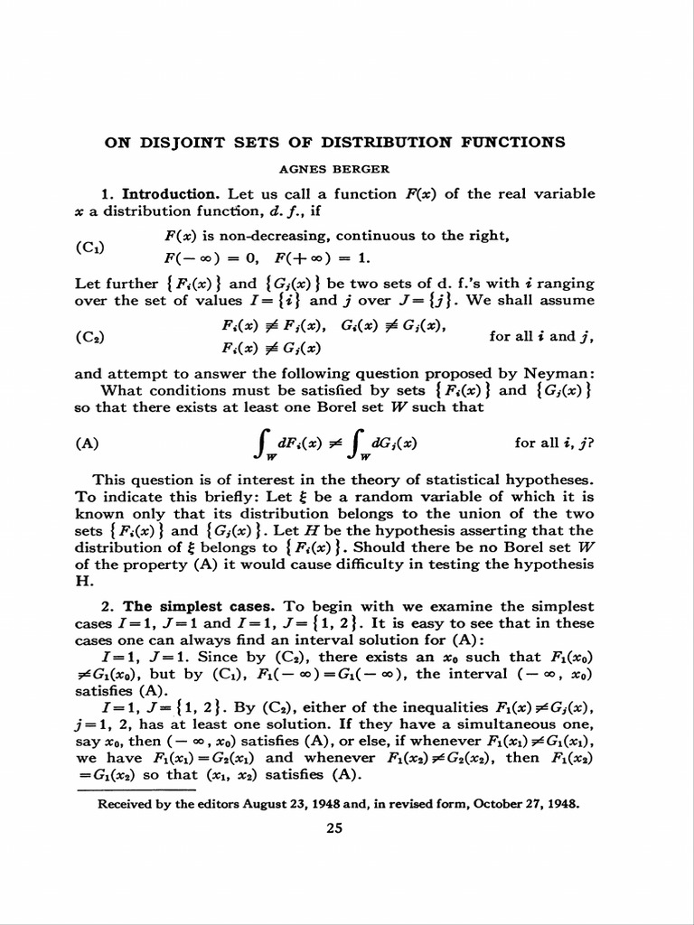 Disjoint Distribution Functions Analysis | PDF | Measure (Mathematics ...