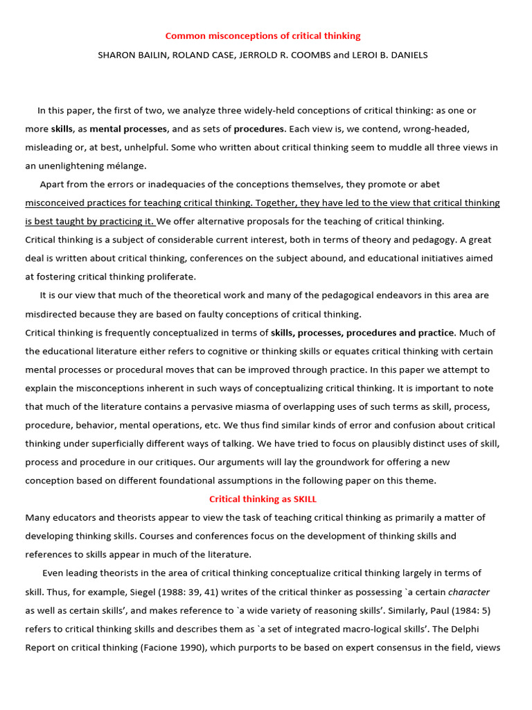 TG6 Sharon Bailin Et Al. (1999) - Teoría Del Pensamiento Crítico Como ...