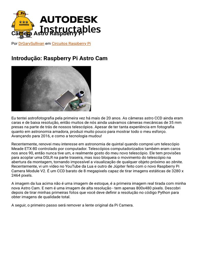 Raspberry Pi Astro Cam - 8 Etapas (Com Imagens) - Instructables | PDF | Câmera | Dispositivo de ...