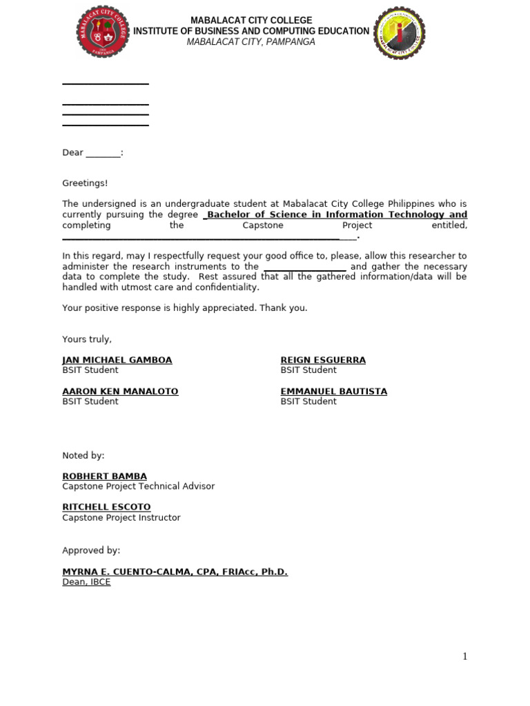 BSIT Letter To Conduct The Study 1 | PDF