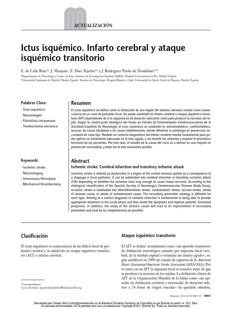 Ictus Isquémico. Infarto Cerebral y Ataque Isquémico Transitorio | PDF ...