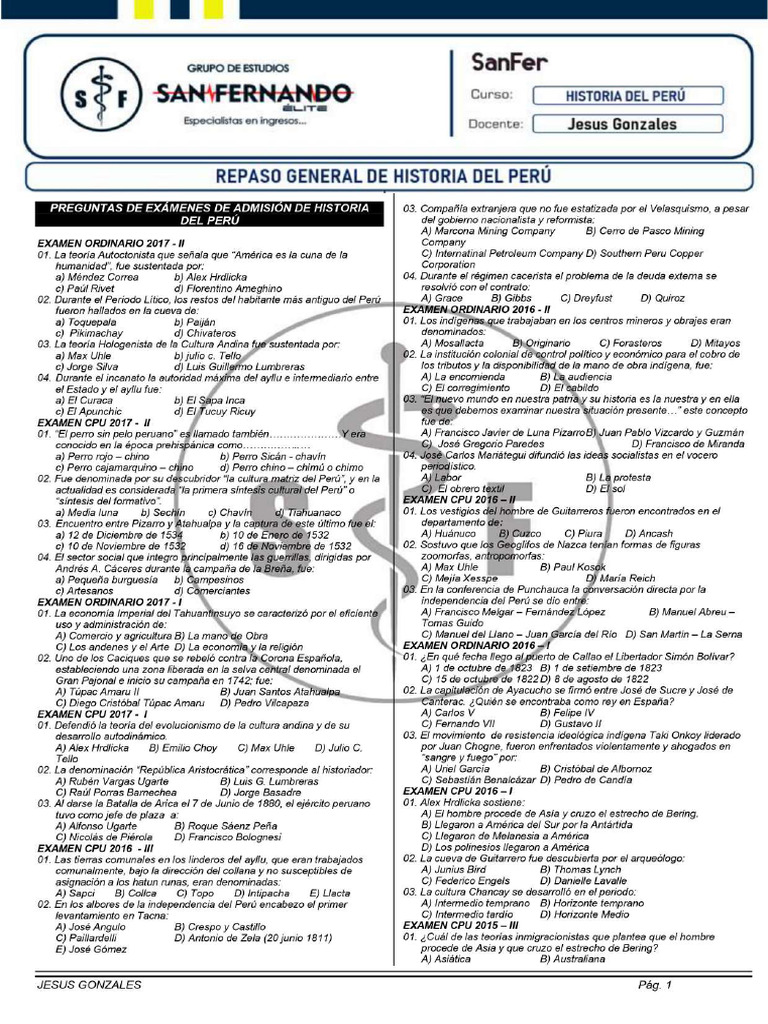 Guía 1 - Hist. Del Perú | PDF