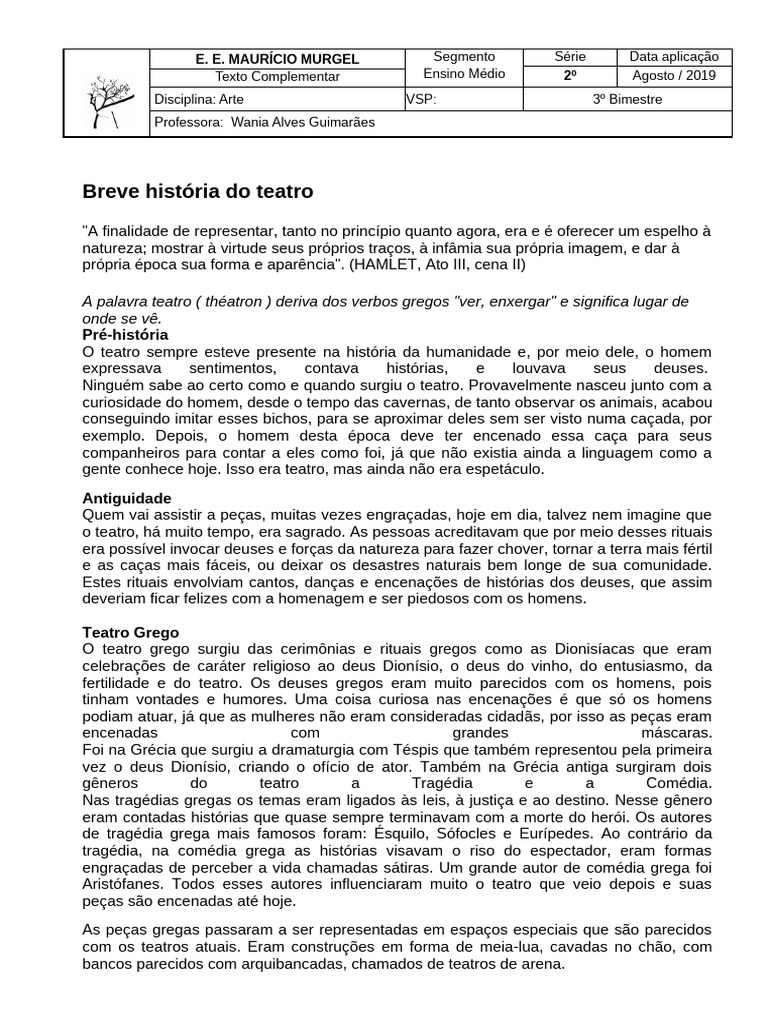 Breve Histã Ria Do Teatro | PDF | Teatro | Tragédia