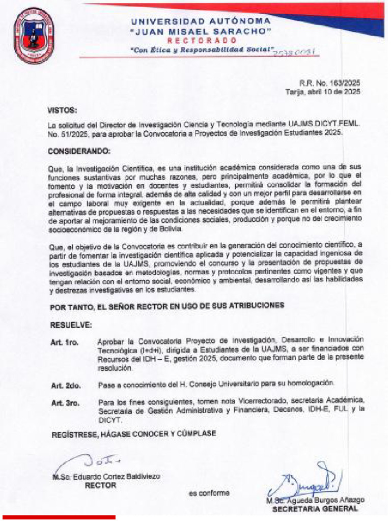 Conv. Inv. Est 2025 Publicada Con RR | PDF | Enseñando | Universidad