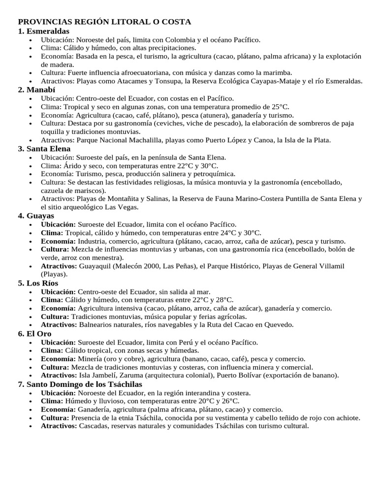 Provincias Región Litoral o Costa | PDF | Ecuador