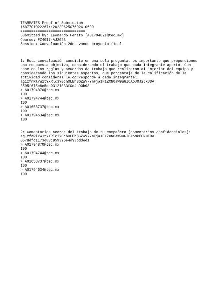 TEAMMATES Proof of Submission - 1687701022267 | PDF
