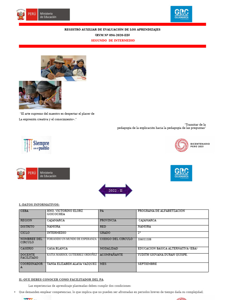 Registro de Eva. 2do Intermedio Septiembre | PDF | Aprendizaje | Cognición