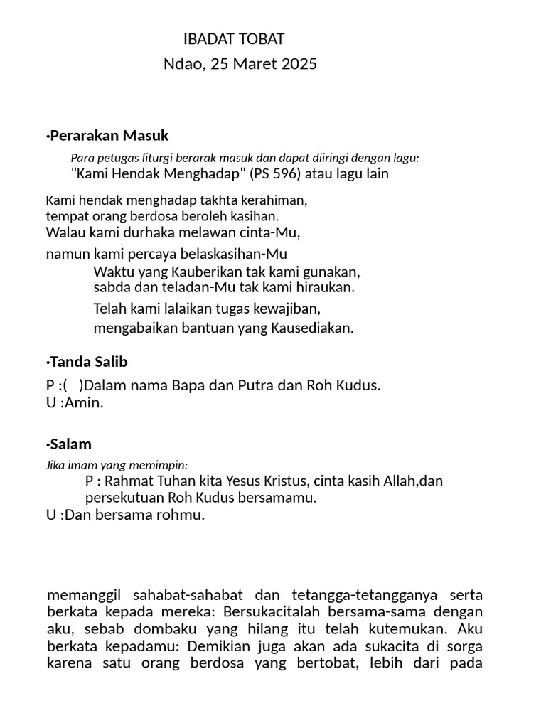 Ibadat Tobat Katolik dan Rekonsiliasi | PDF