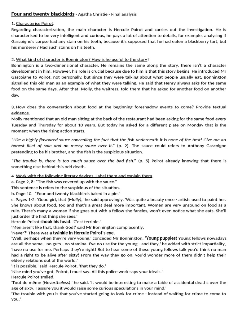 Four and Twenty Blackbirds Final Analysis | PDF | Hercule Poirot Books ...