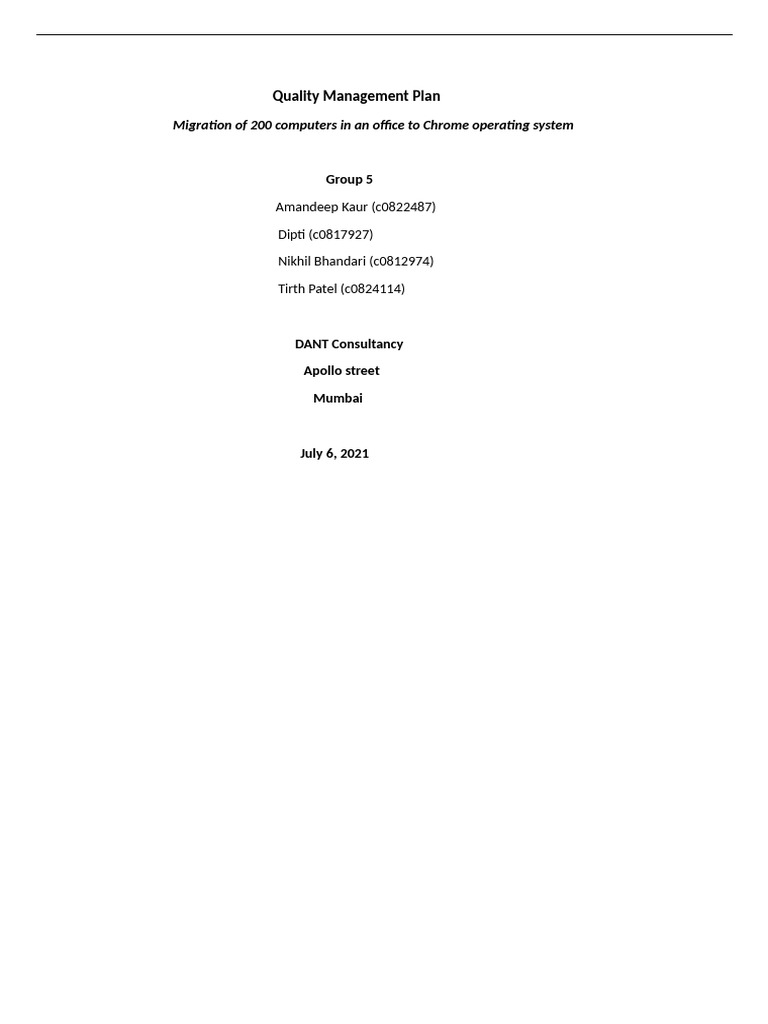 Quality Management Plan Assignment | PDF | Project Management | Quality Management