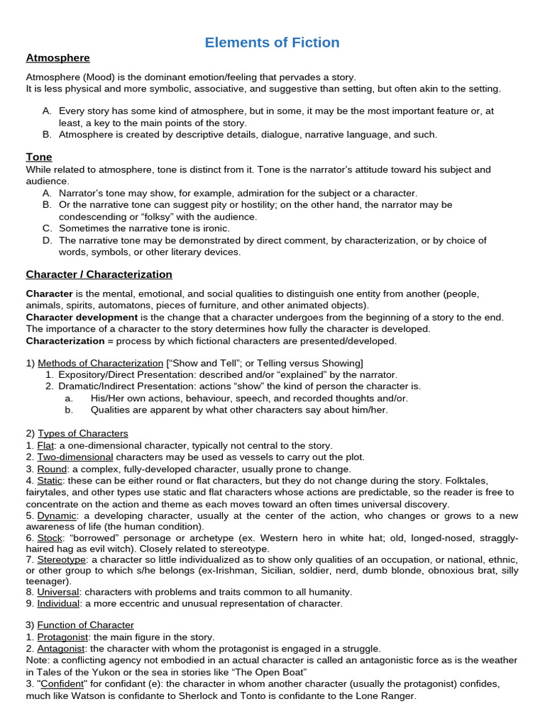 Understanding Fiction Elements: Atmosphere, Tone, and Character | PDF ...