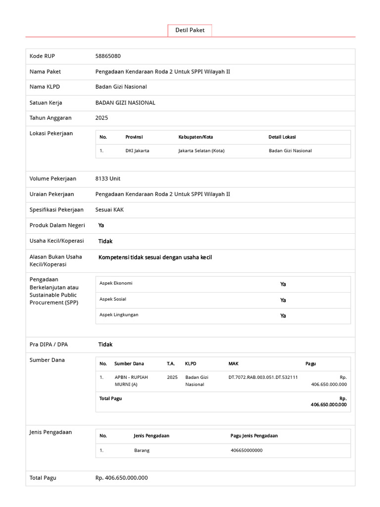 Pengadaan Kendaraan Roda 2 Untuk SPPI Wilayah II | PDF