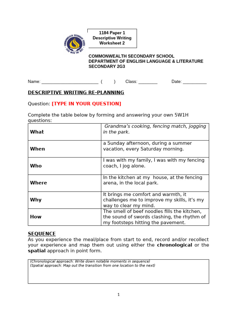 2G3 - Descriptive Writing WS 2 | PDF | Cognition | Neuroscience