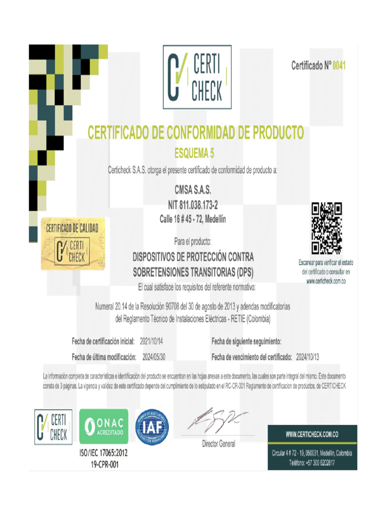 Certificado DPS-CMSA SAS | PDF