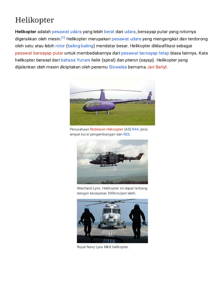Sejarah dan Jenis-Jenis Helikopter | PDF