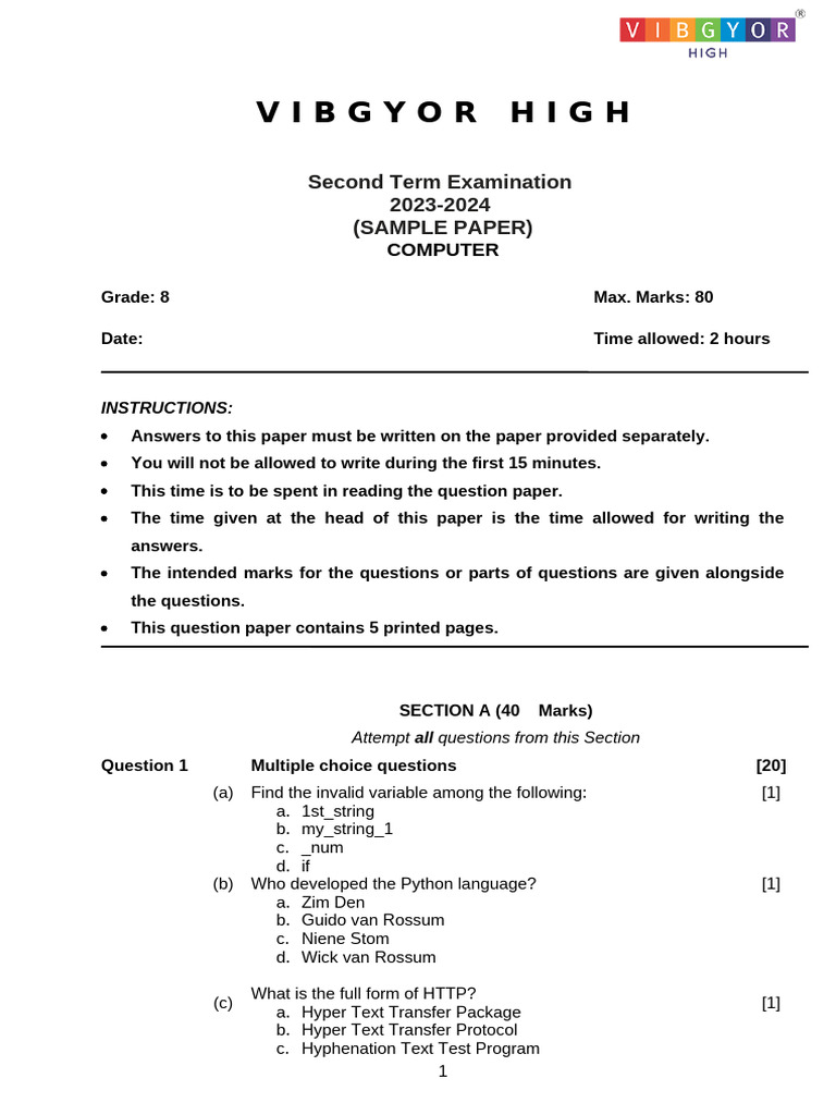 GR8 Computer Sample Paper | PDF | Computer Network | Mobile App